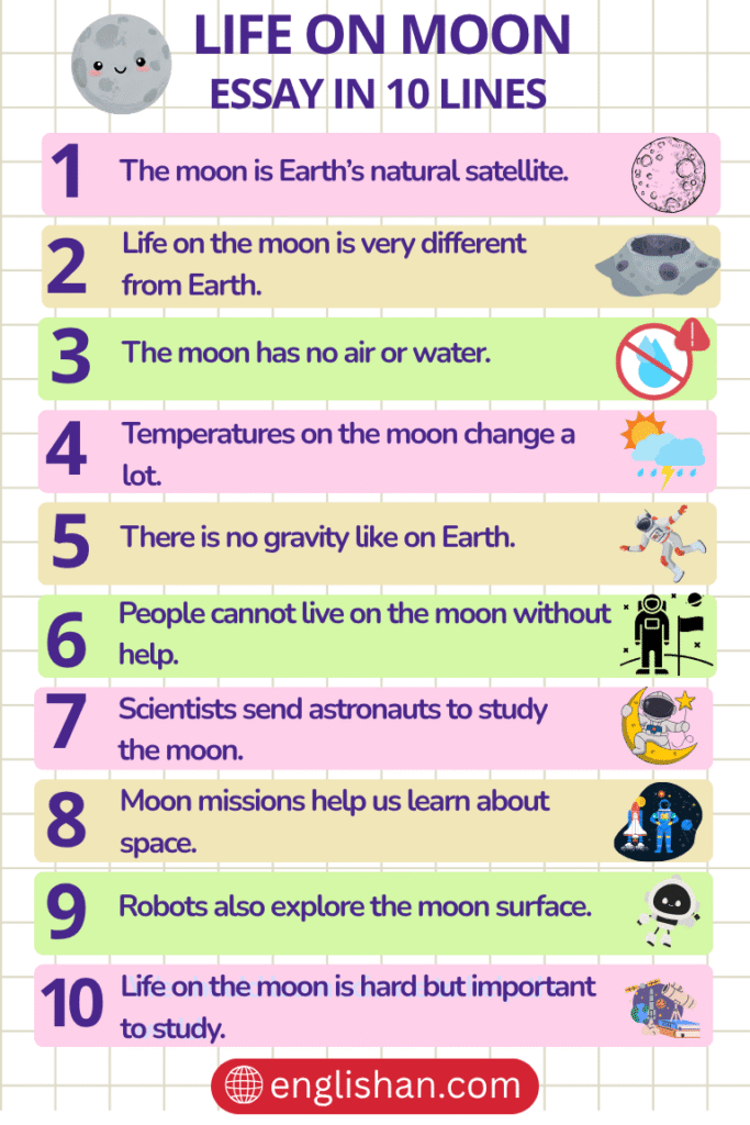 Life on Moon Essay – 10 Lines, 250 Words, and 500 Words