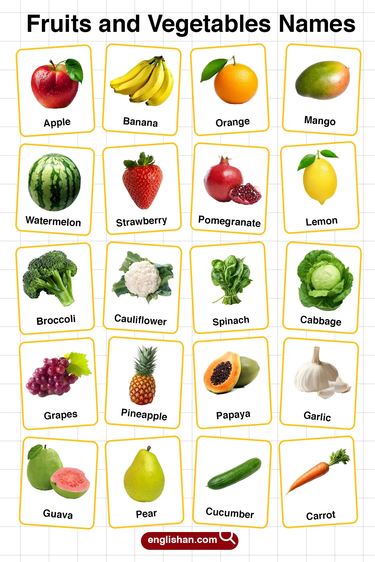 Fruits and Vegetables Names in English with their Pictures