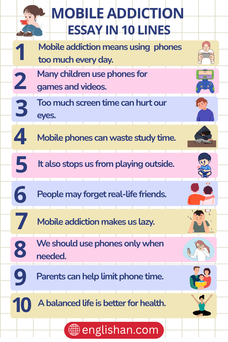 Mobile Addiction Essay – 10 Lines, 250 Words, and 500 Words