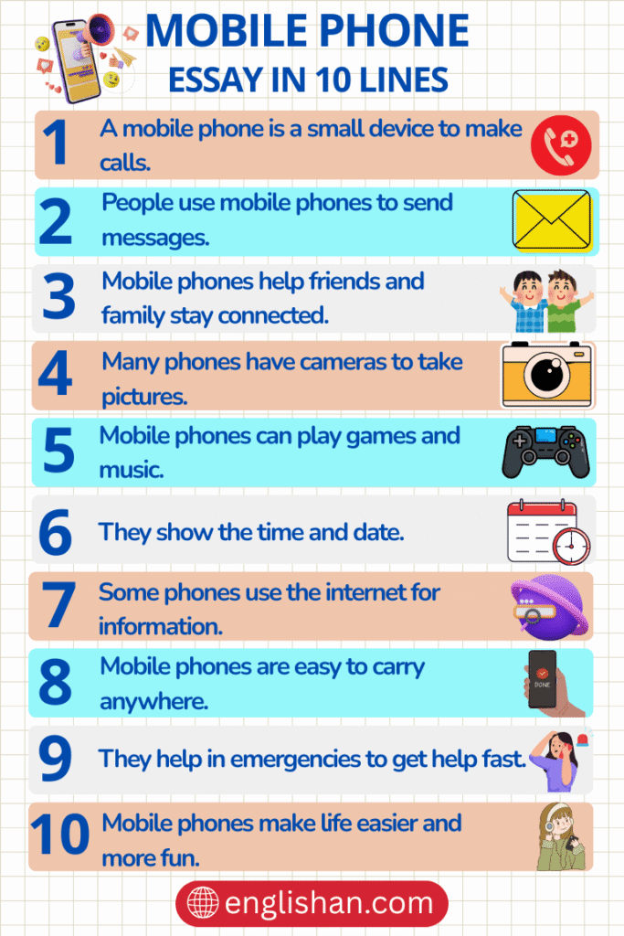 Mobile Phone Essay – 10 Lines, 250 Words, and 500 Words