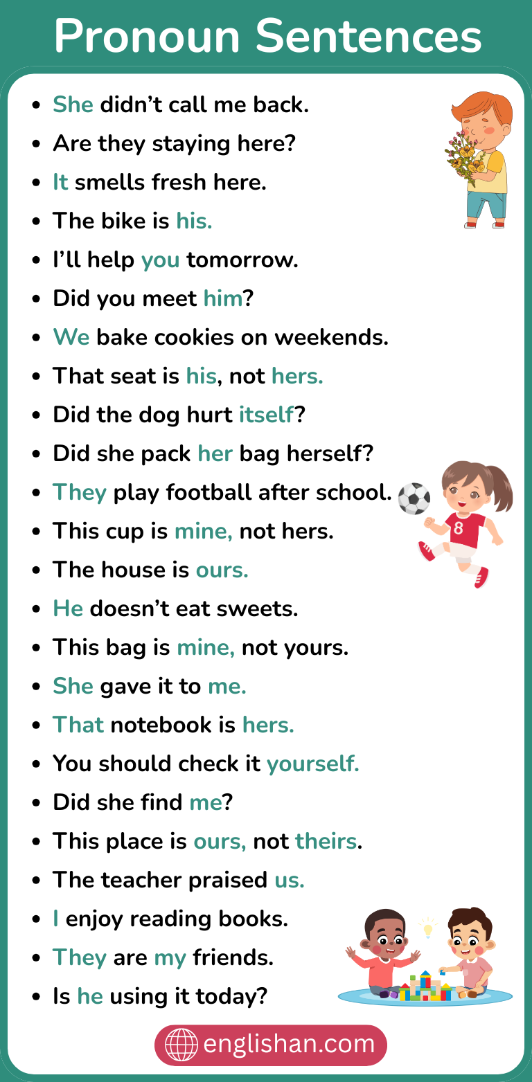 100 Pronoun Sentences List to Improve Grammar