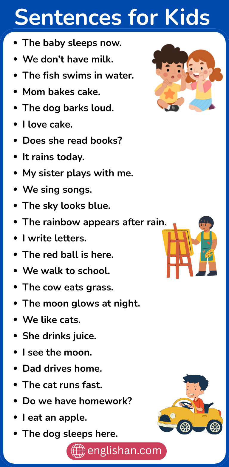 Sentences for Kids: 100 Useful Examples List