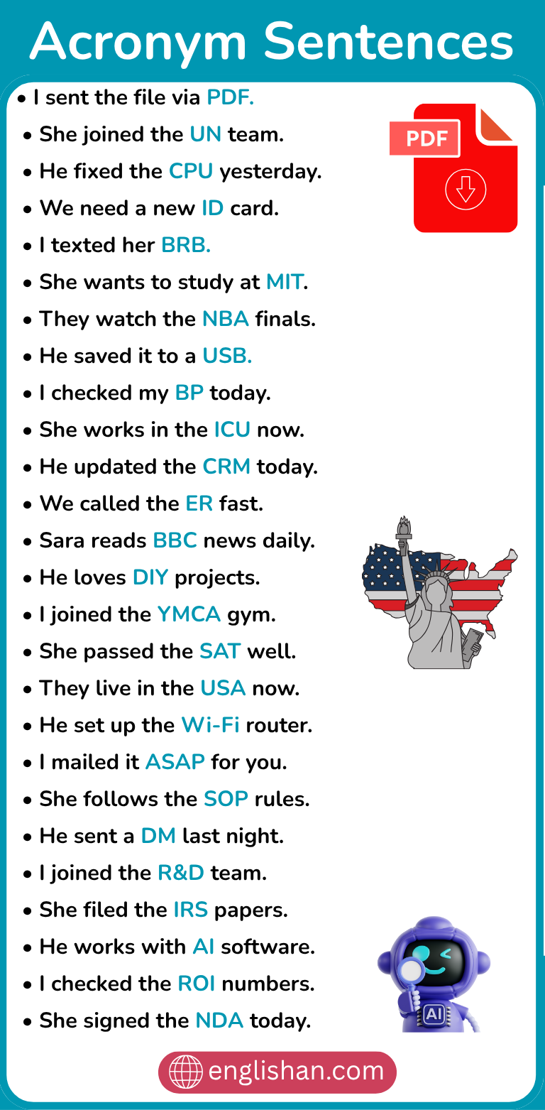 Acronym Sentences: 100 Complete List