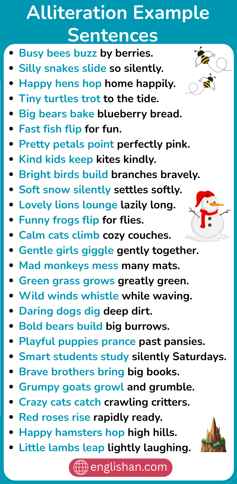 100 Alliteration Sentences Complete List