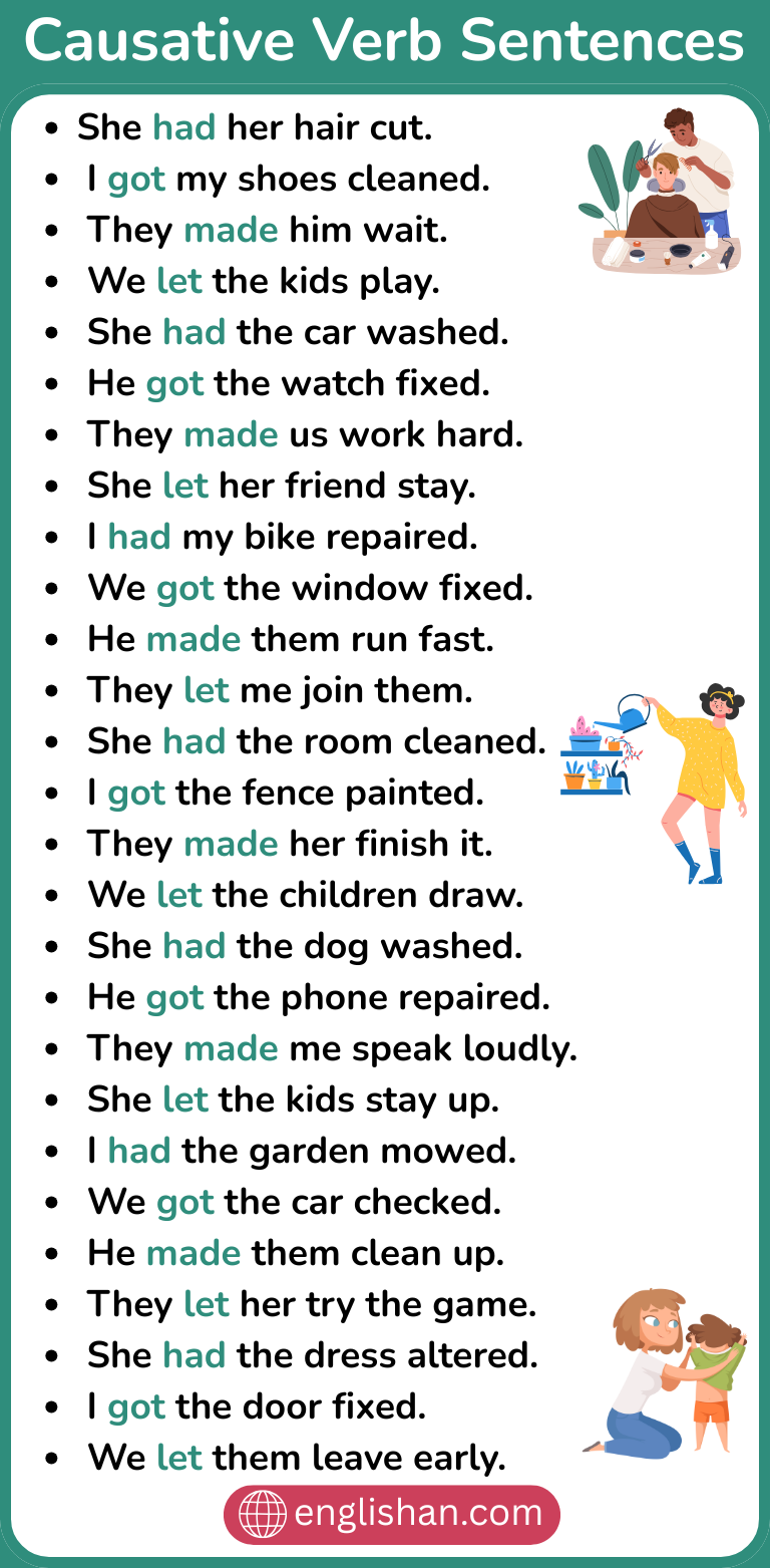 100 Complete Causative Verb Sentences List