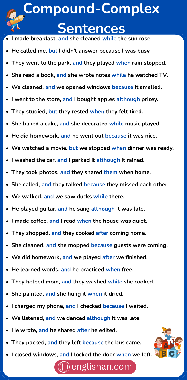 100 Useful Compound-Complex Sentence Examples List