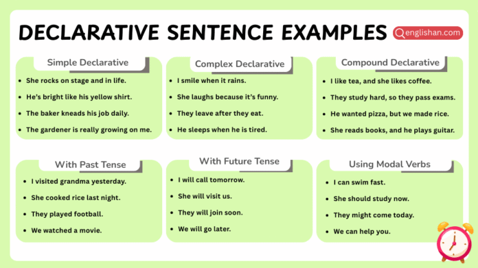 100 Useful Declarative Sentence Examples List