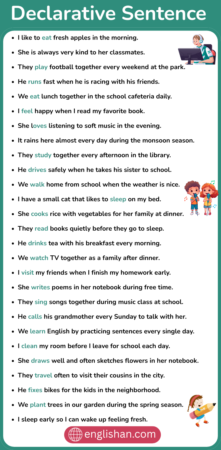 100 Useful Declarative Sentence Examples List