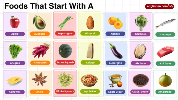 List of 90 Foods That Start With A with their Pictures
