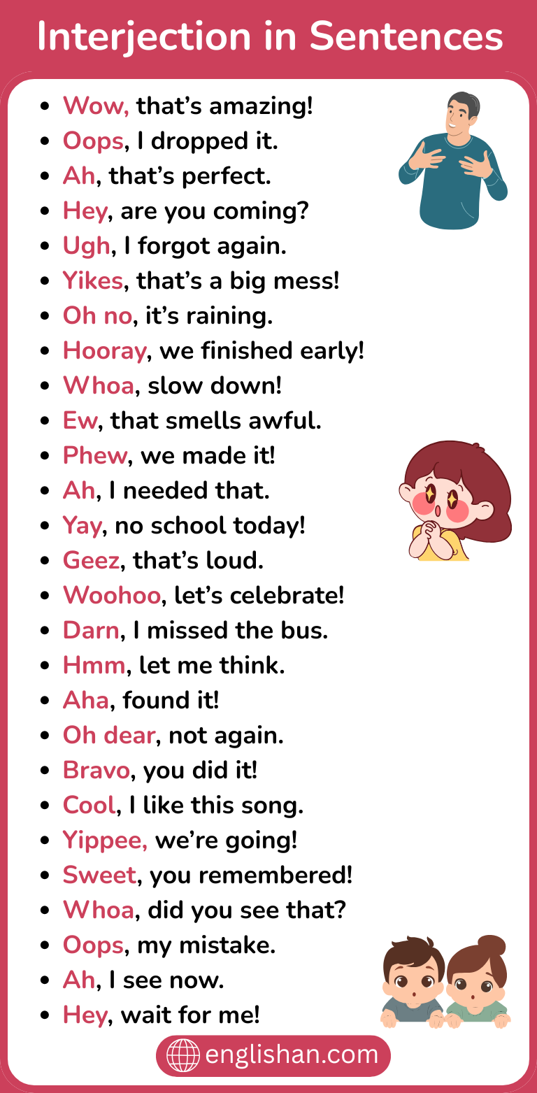 100 Useful Interjection Examples in Sentences List