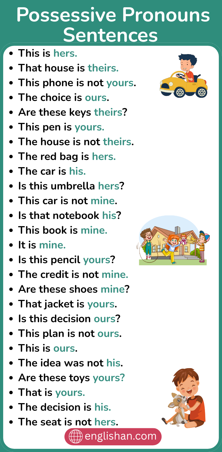 100 Comprehensive Possessive Pronouns Examples Sentences