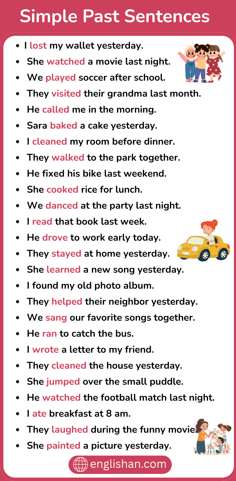 100 Useful Simple Past Tense Sentences List