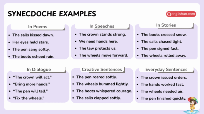 100 Comprehensive Synecdoche Examples Sentences List