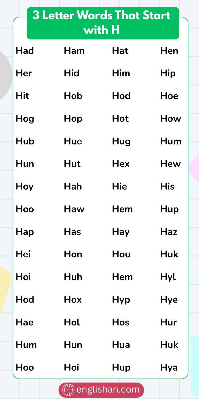 3 Letter Words that Start with H – Comprehensive Words List