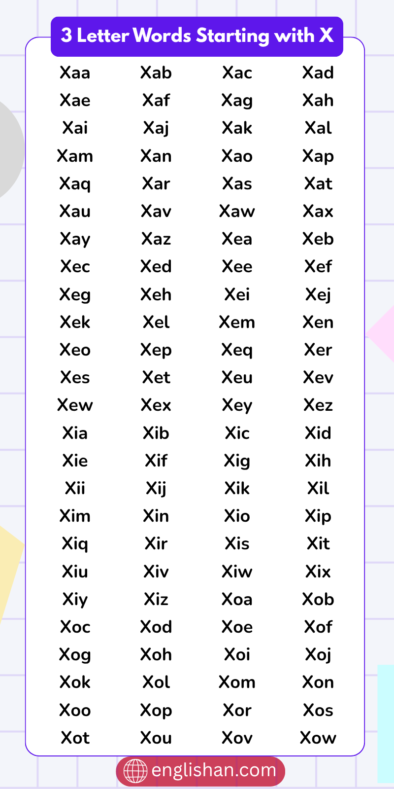 Complete List Of 3 Letter Words Starting With X Complete List Of 3 Letter Words Starting With X