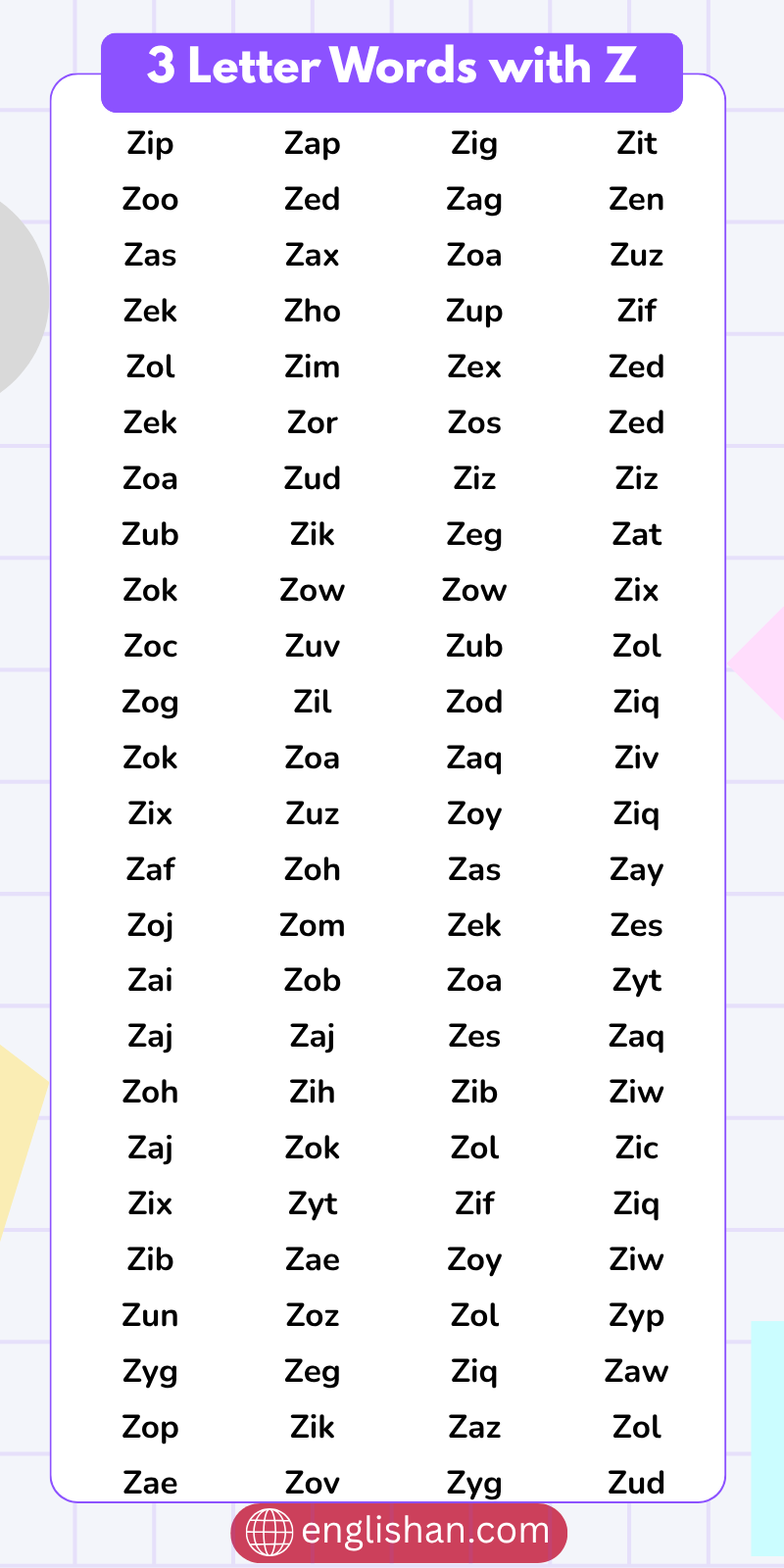 3 Letter Words with Z – Complete List of 200+ Words