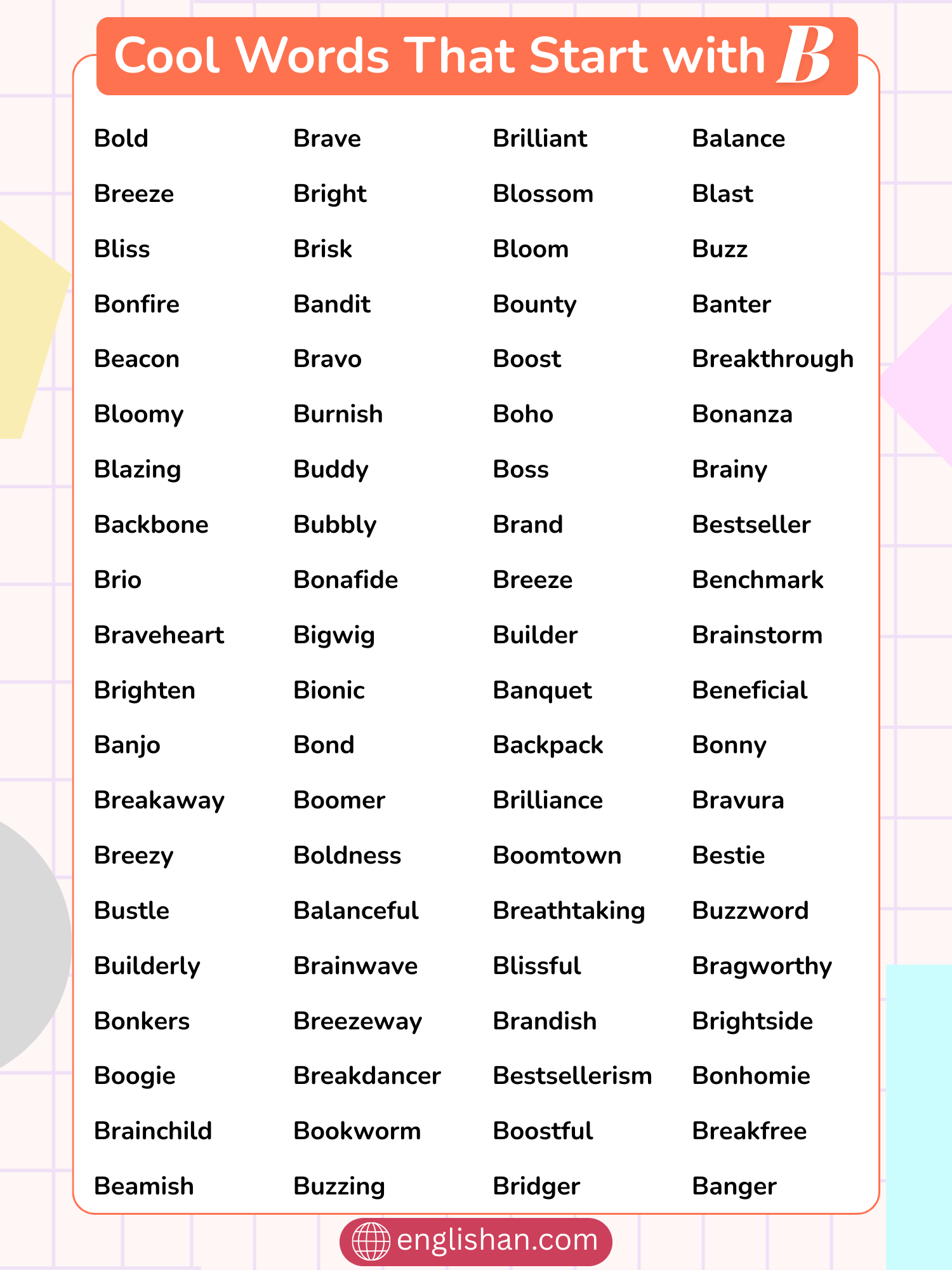 Cool Words That Start with B – Complete 150+ Words List