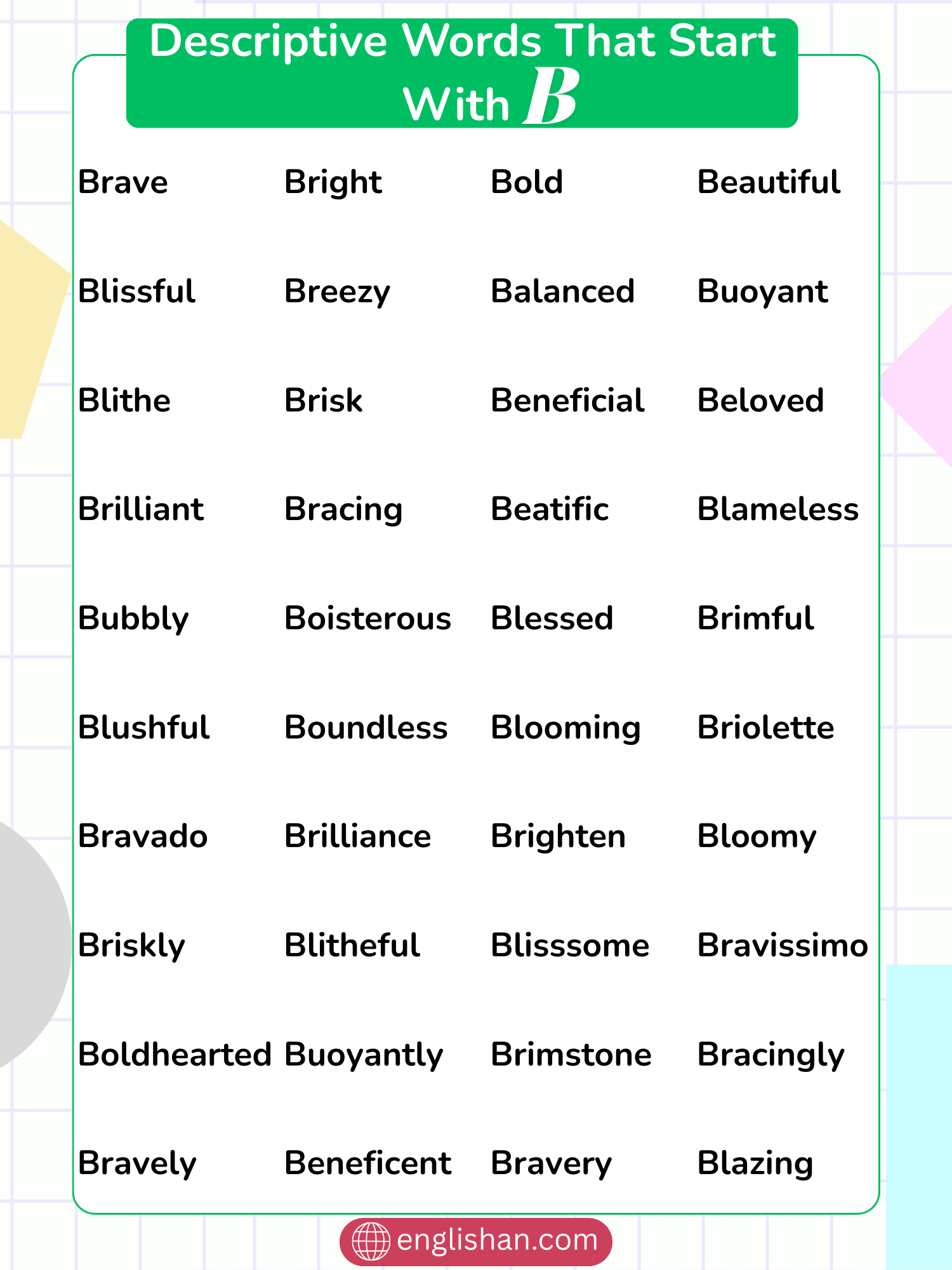 Descriptive Words That Start With B – Complete 330 Word List