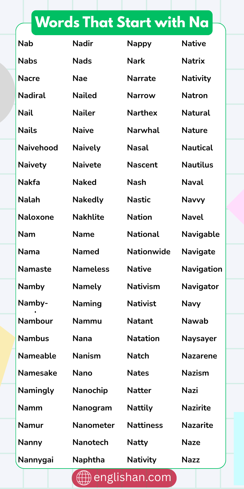 Words That Start with Na – Comprehensive Words List