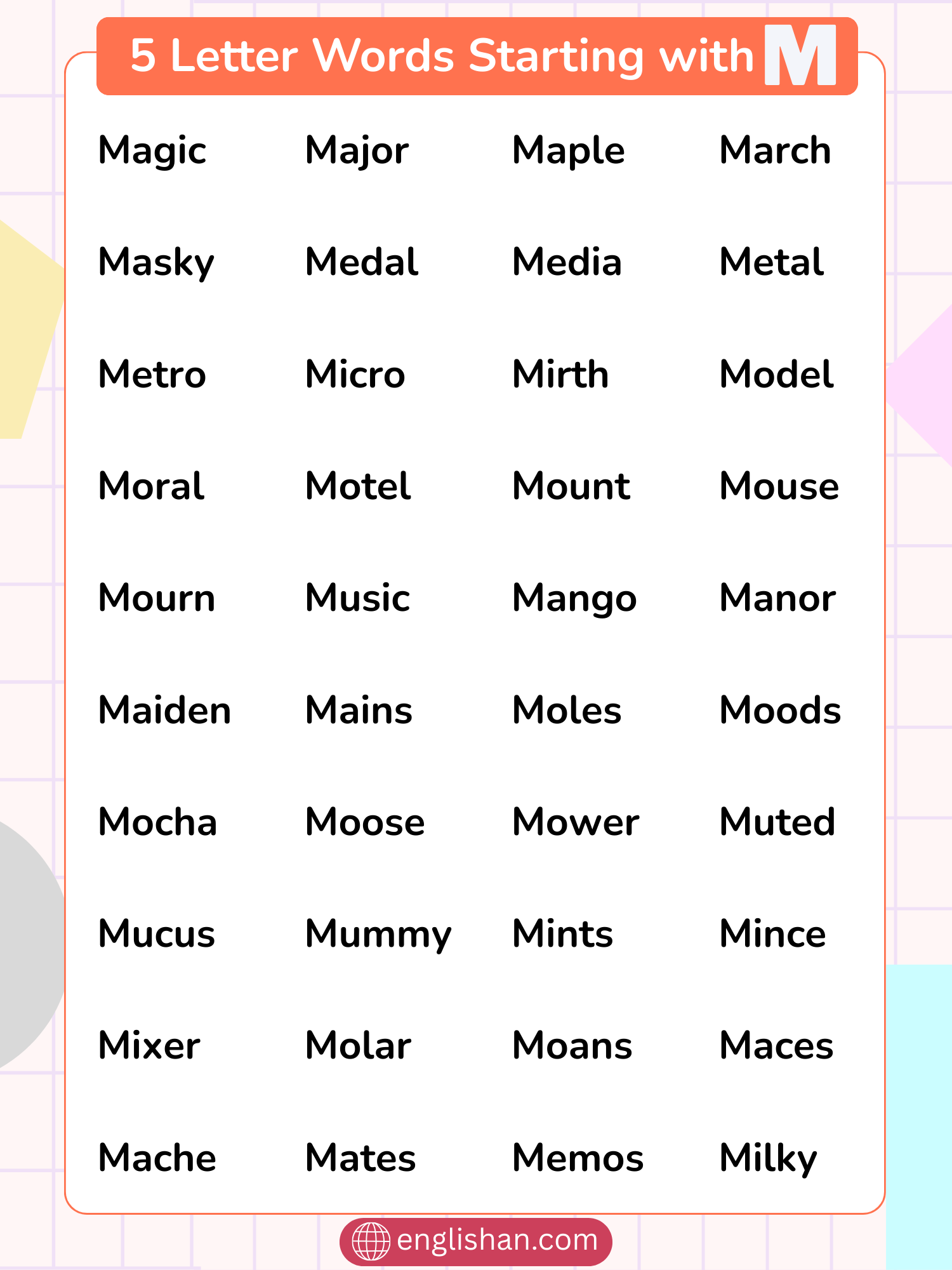 360 Popular 5 Letter Words Starting with M: Rare, Positive
