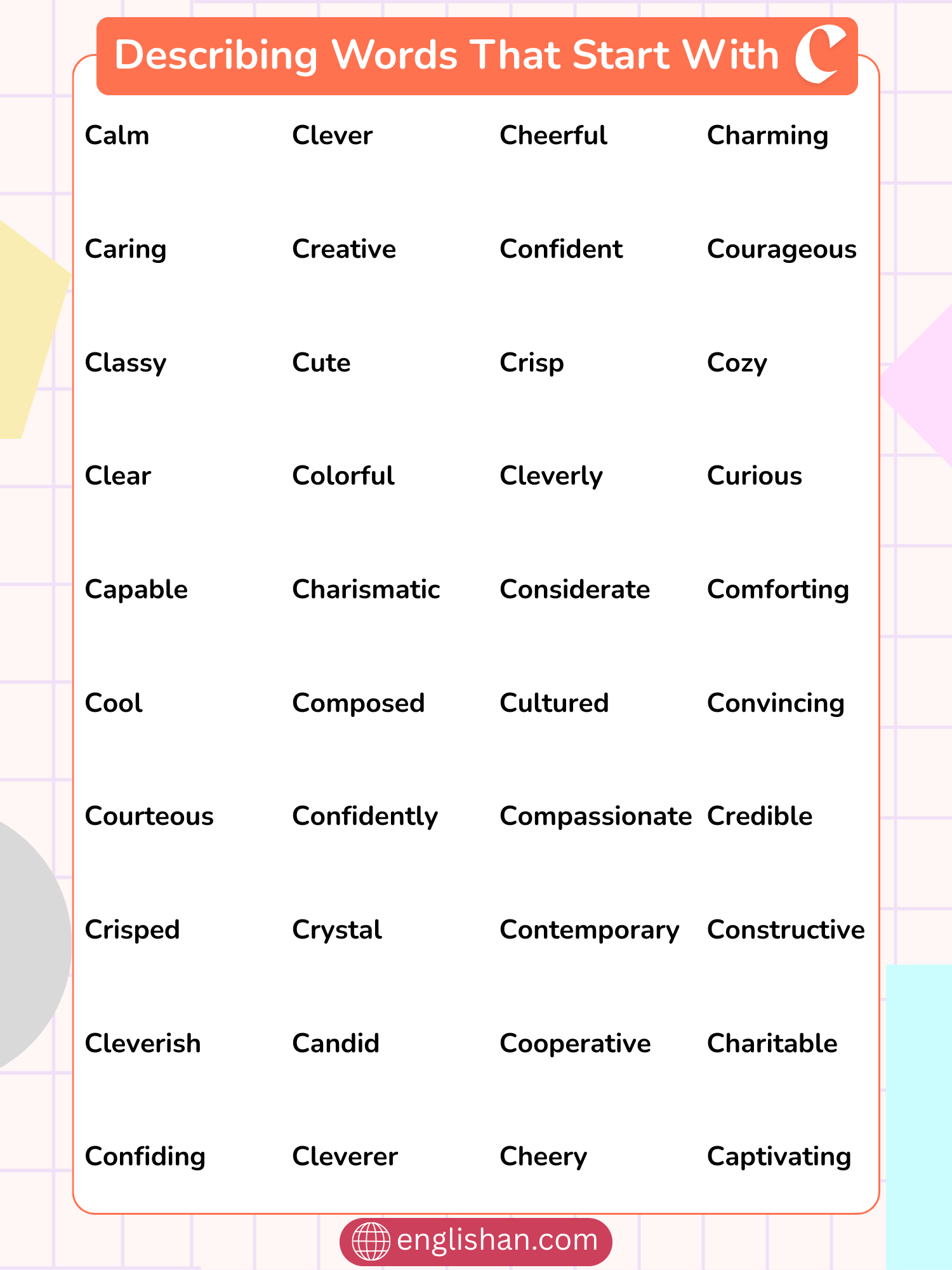 Describing Words That Start With C – Complete 330 Words List