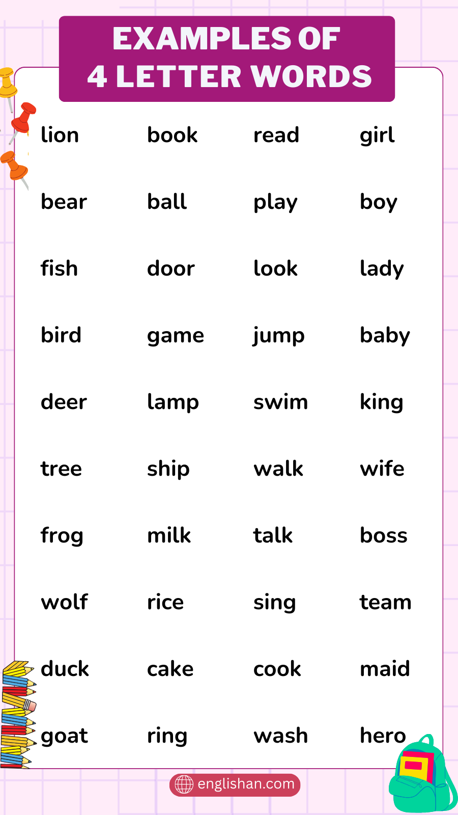 2000+ Four Letter Words in English: A to Z Master List