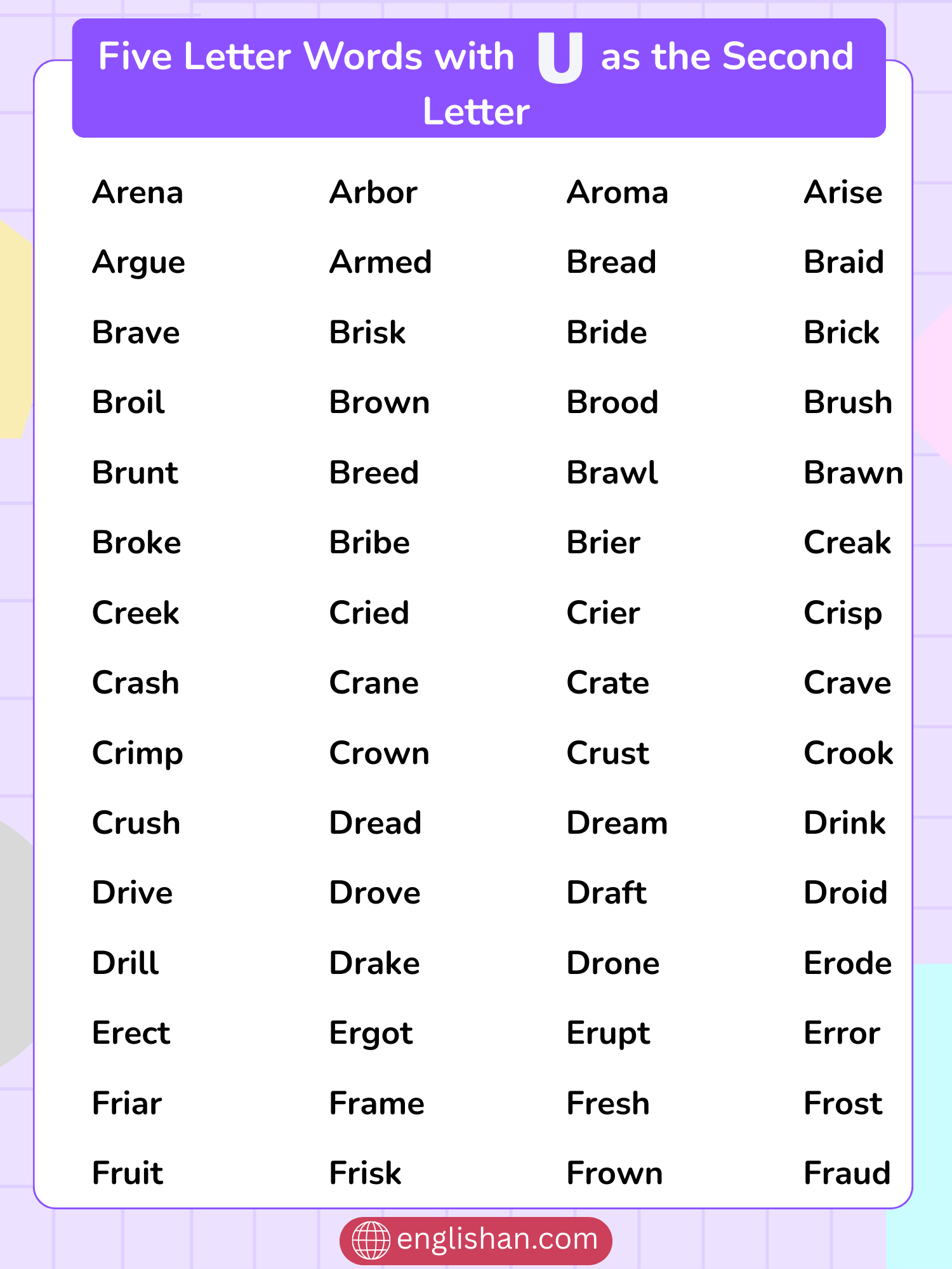 238 Five Letter Words with R as the Second Letter in English