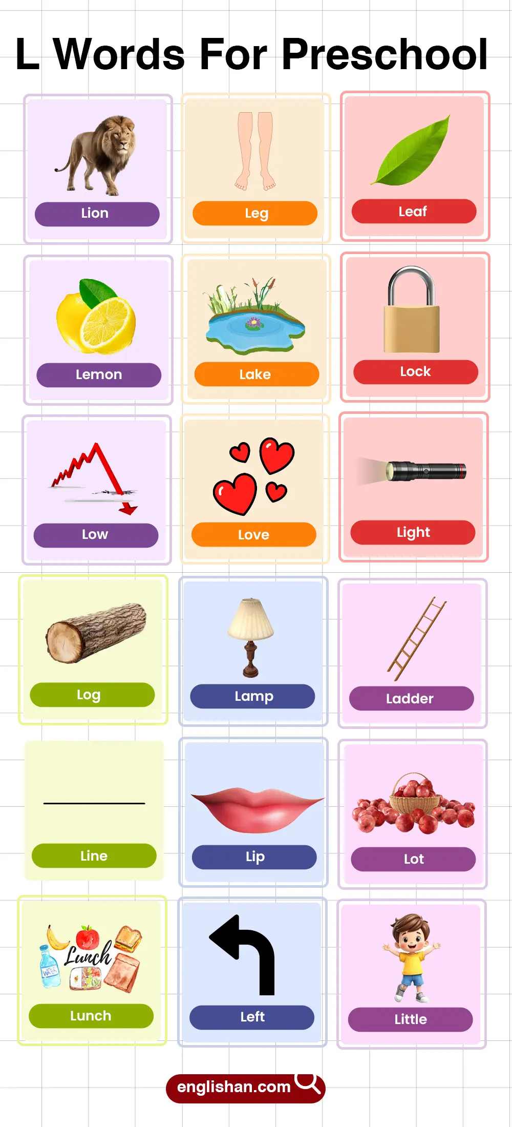 65 Preschool Words That Start With L Including Animals and Colors