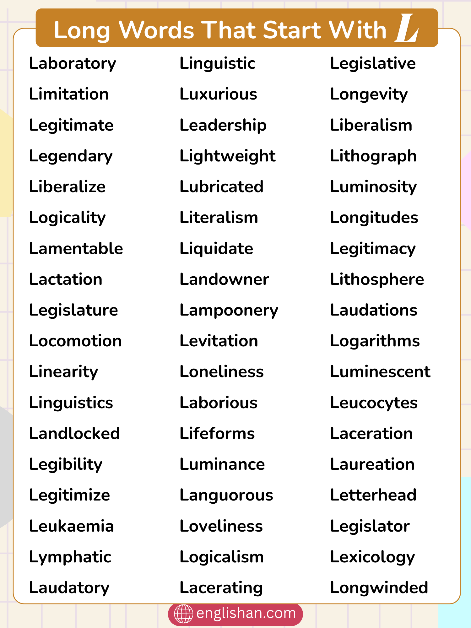 100 Long Words That Start With L: Science, Literary, Everyday
