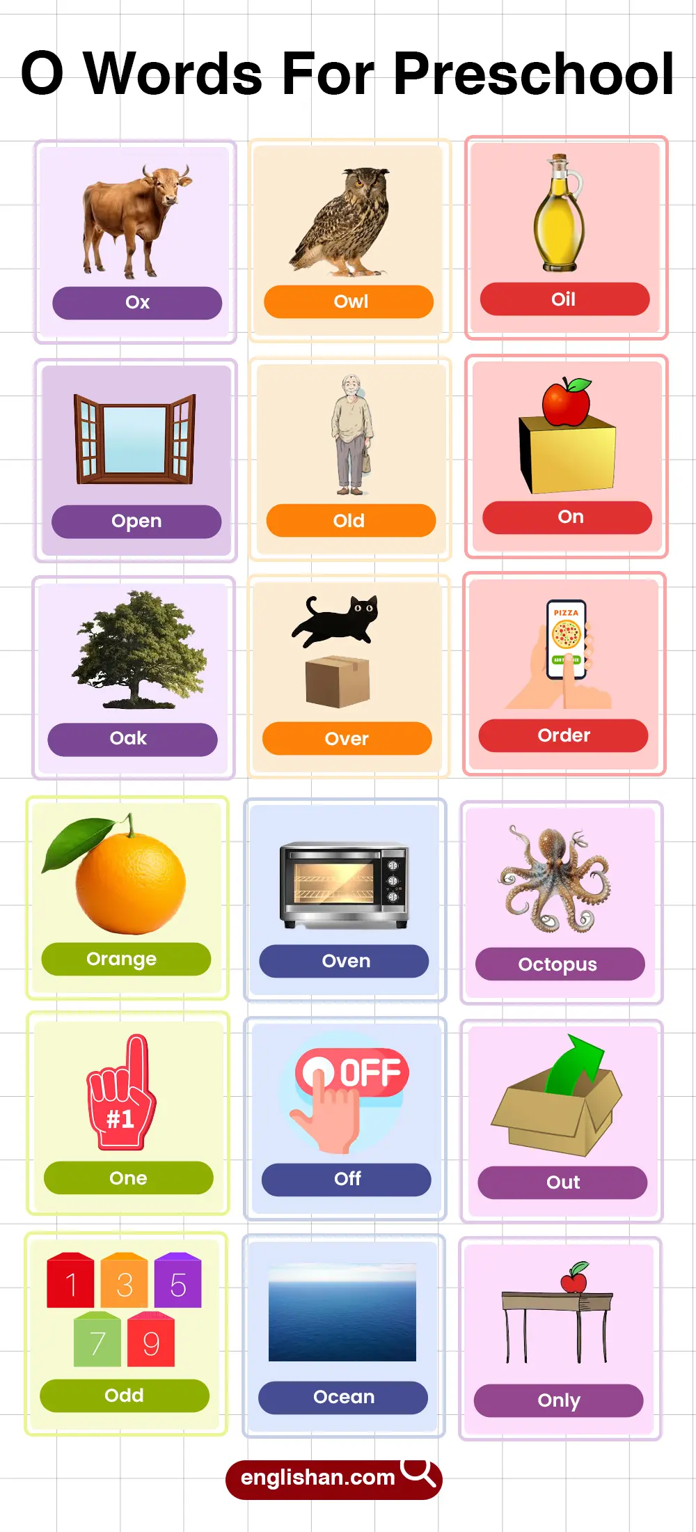 110 Preschool Words That Start With O | Animals, Foods, Objects