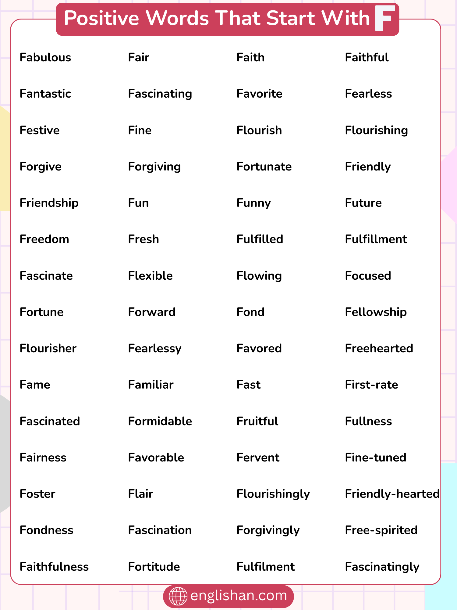 125 Positive Words That Start With F