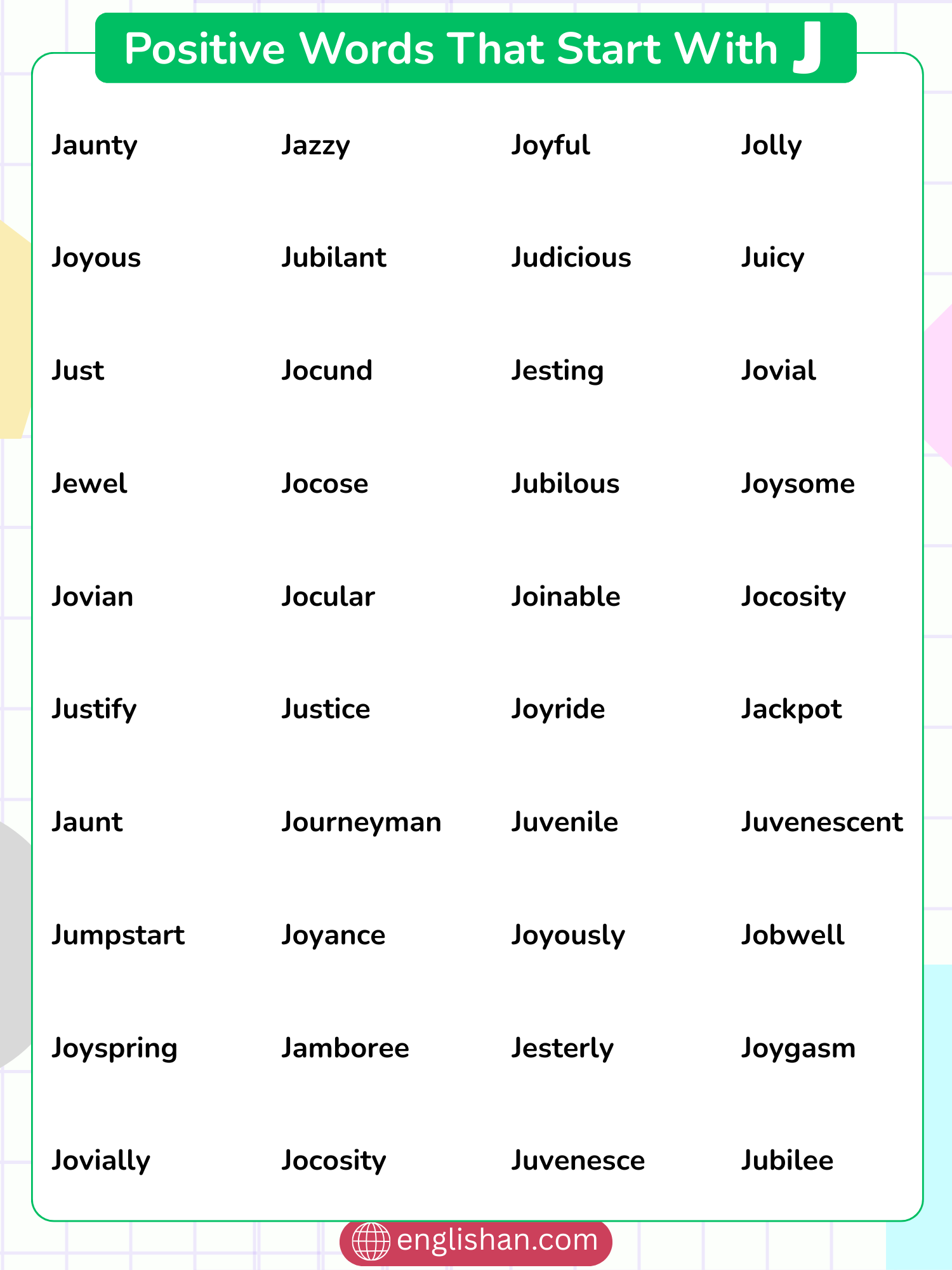 132 Positive Words That Start With J in English