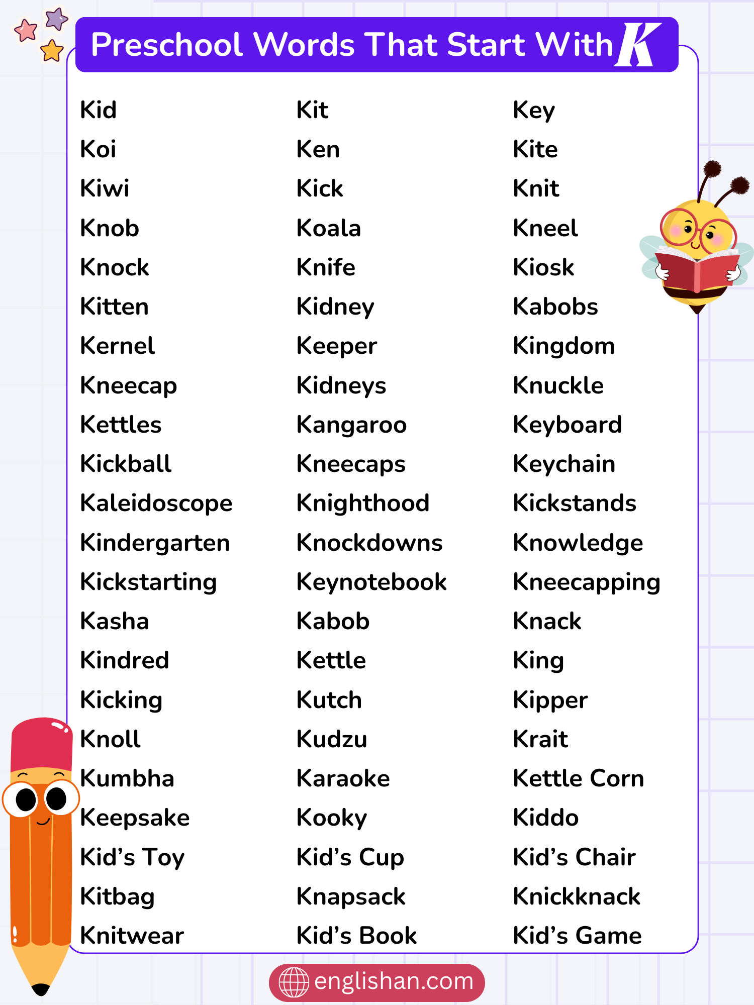 100 Preschool Words That Start With K
