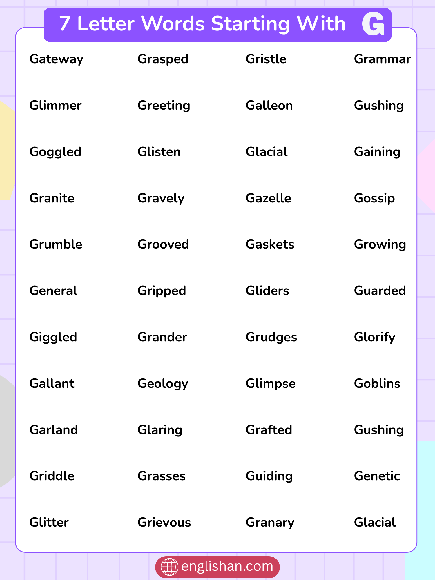 60 Seven Letter Words Starting With G | Positive & Rare