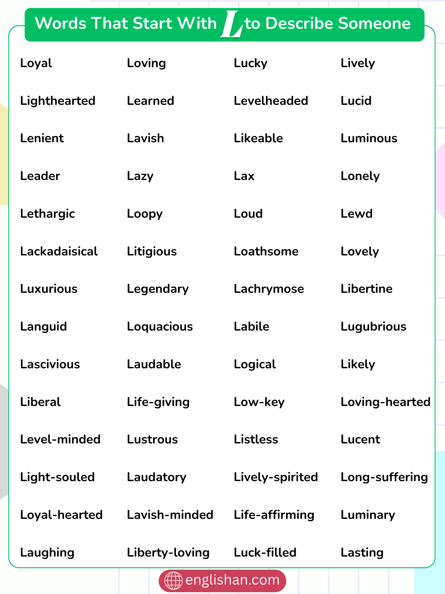 110 Describing Words That Start With L: Positive and Negative