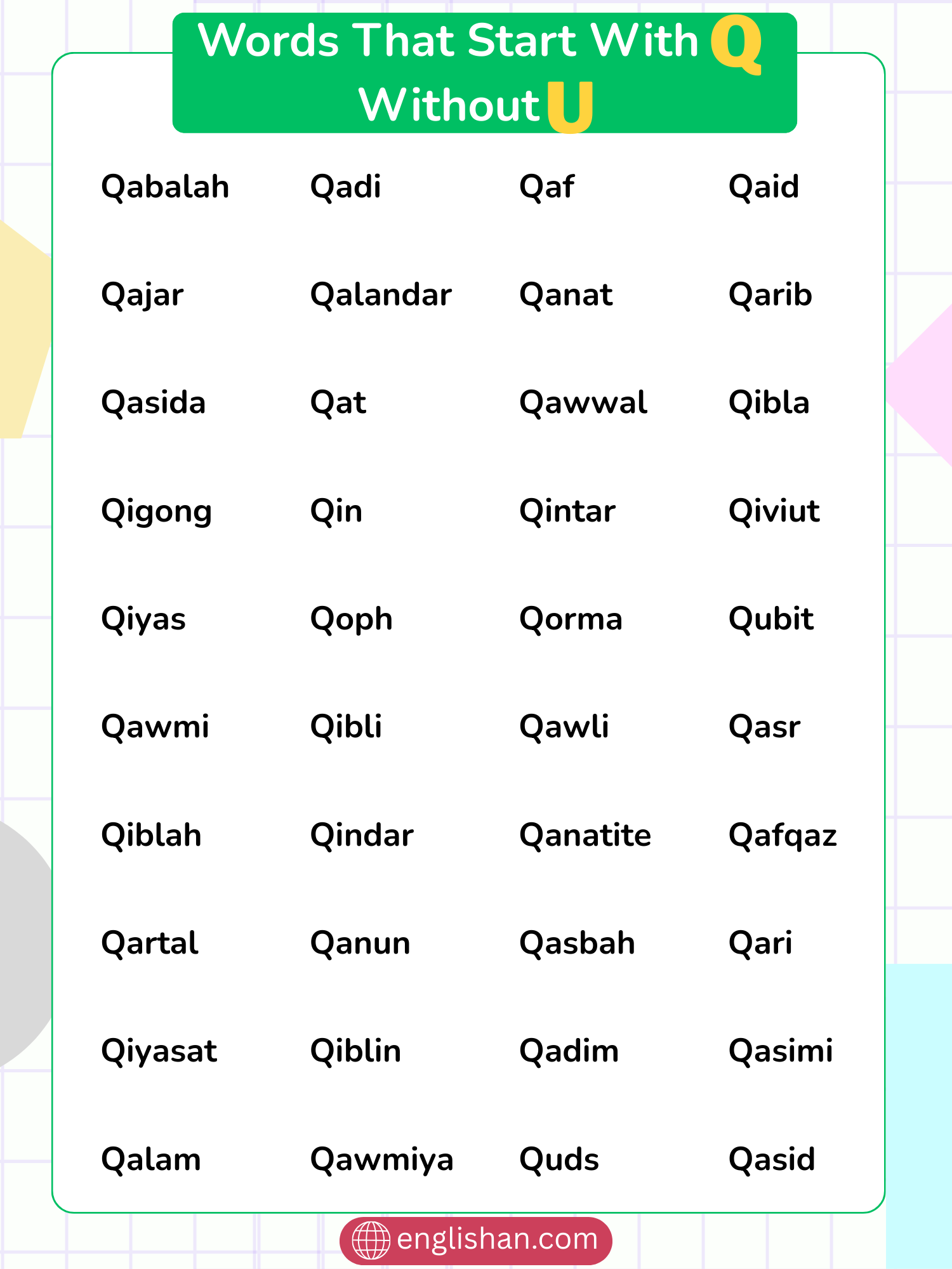 25 Words That Start With Q Without U in English