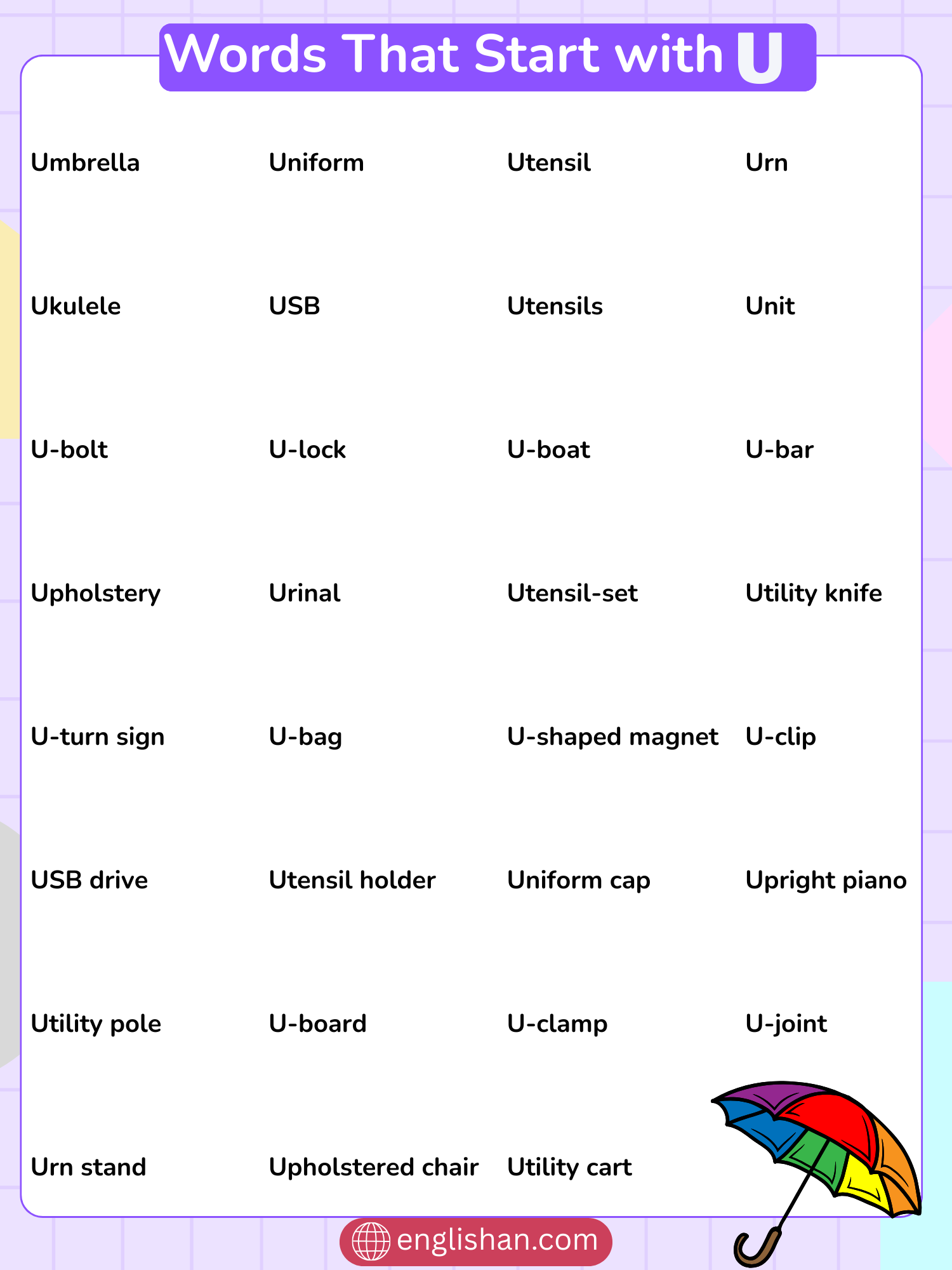1000+ Words That Start with U | Complete List with Pictures