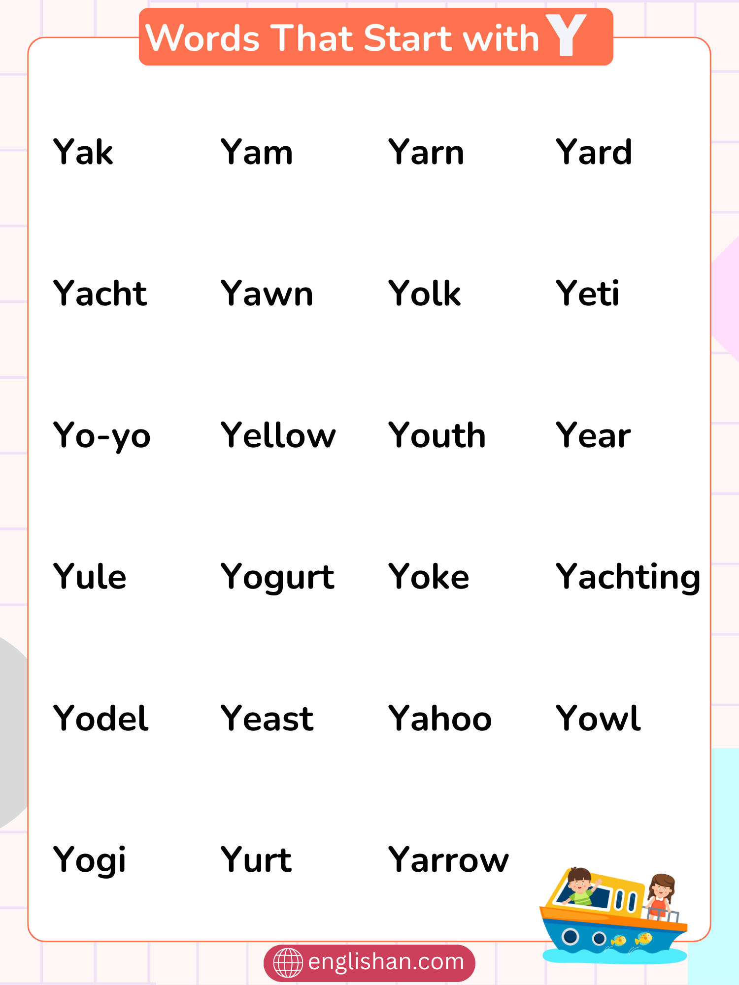 1185 Words That Start with Y | Ultimate Vocabulary List