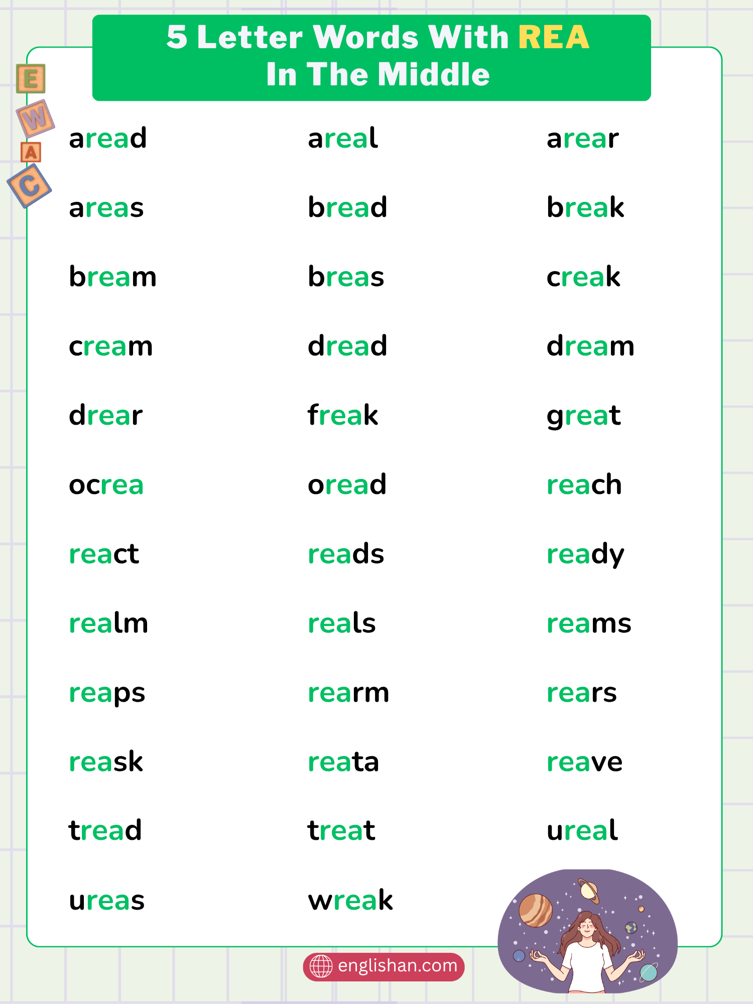5 Letter Words With REA In The Middle – Complete List