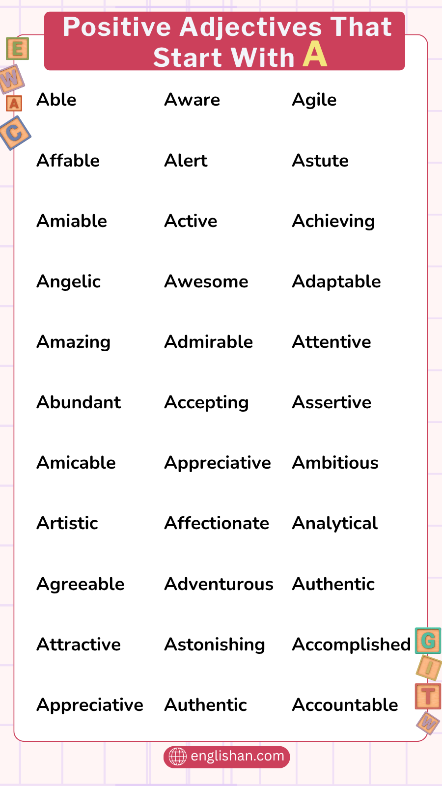 Positive Adjectives That Start With A for People and Personality