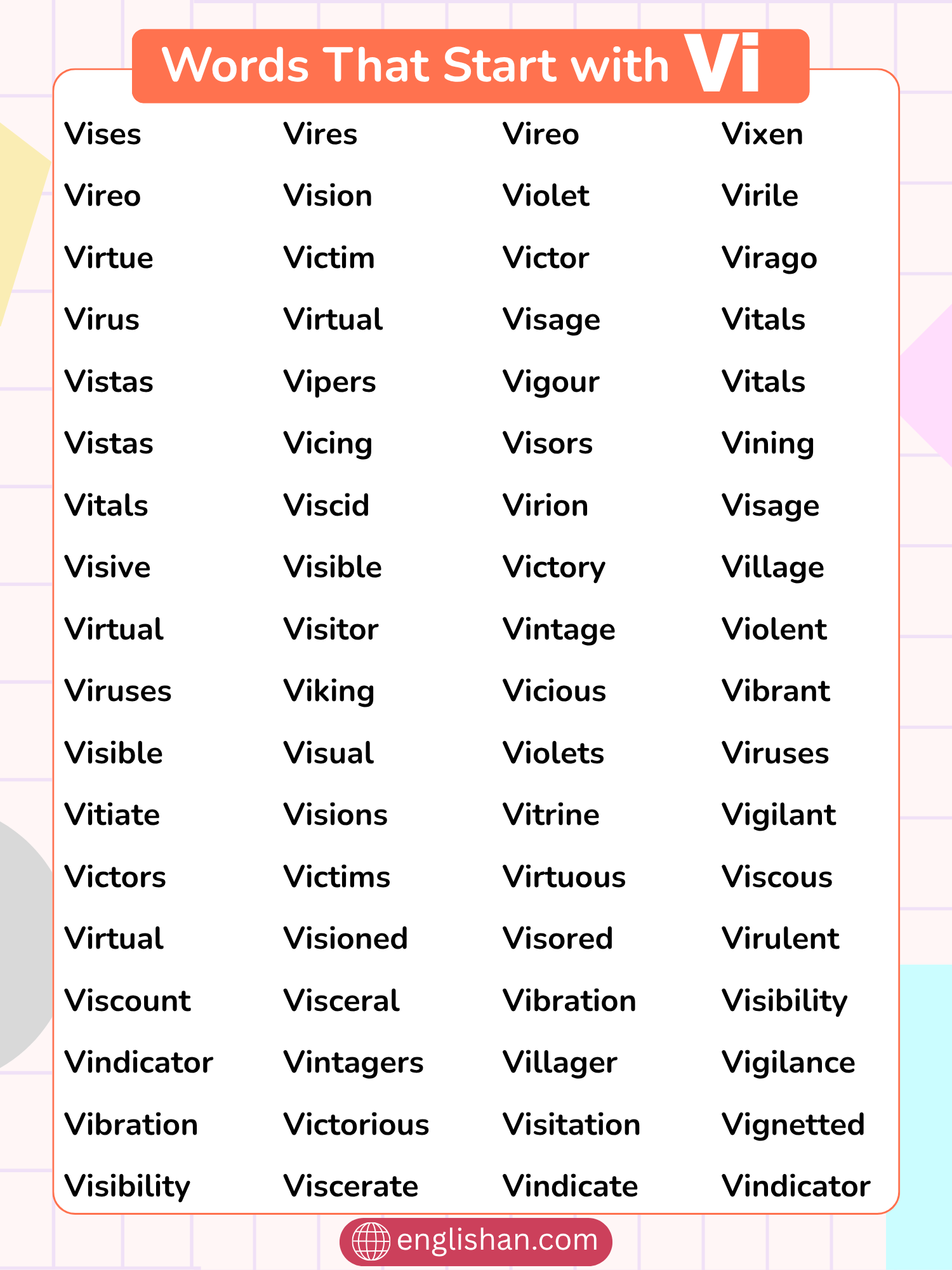 800 Words That Start with Vi – Full Vi Words List