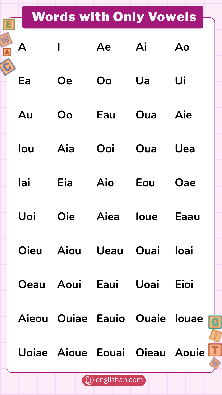 50 Common Words Made Only of Vowels