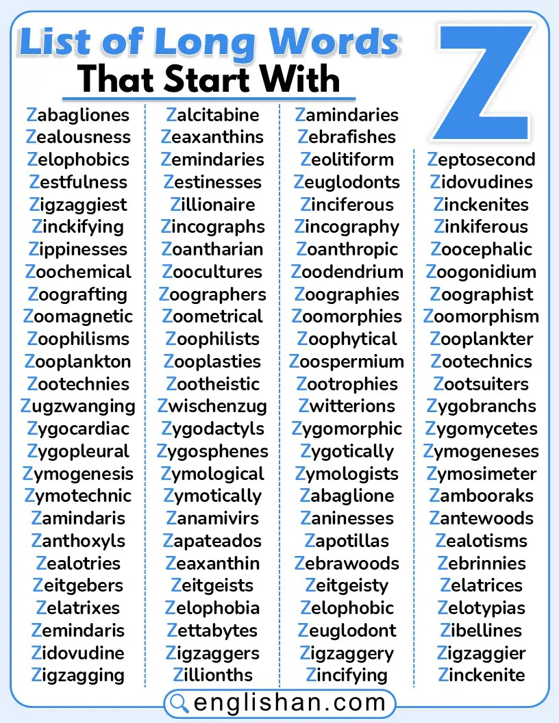 Long Words That Start With Z in English: Full List