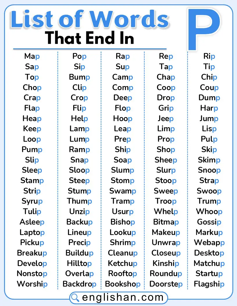 Words That End in P: Complete English Vocabulary List