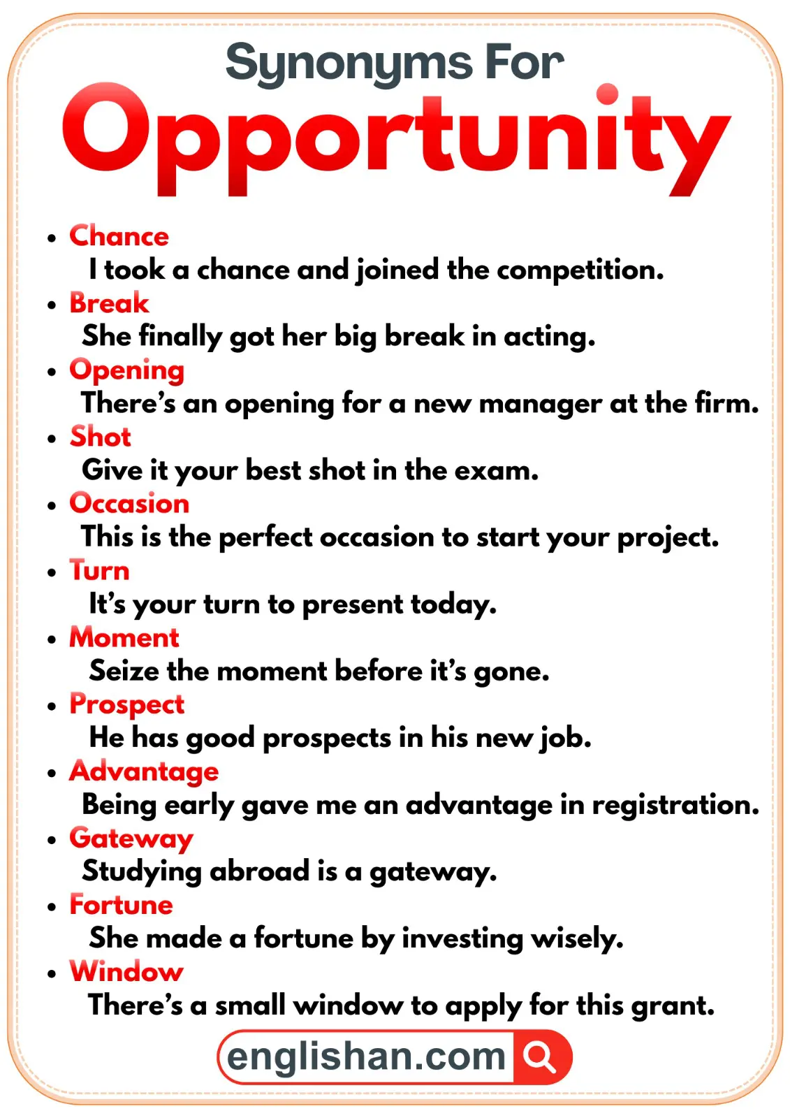 60+ Synonyms for Opportunity with Meanings and Examples