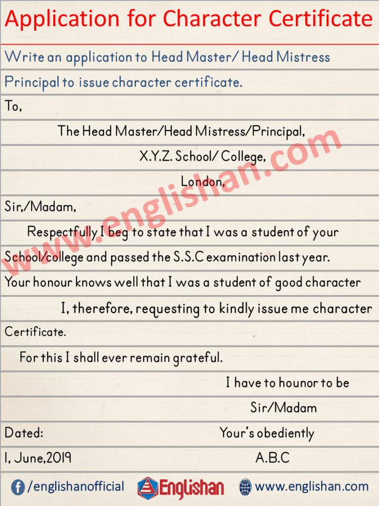 Character Certificate Application for Students
