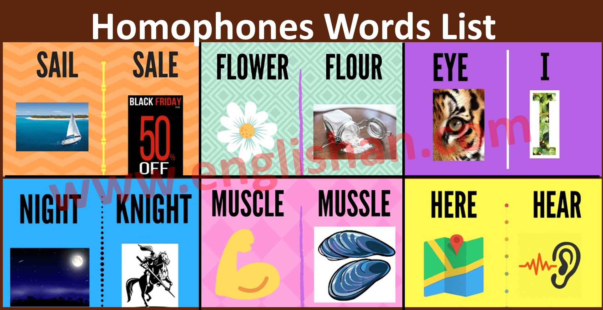 100 Homophone Examples Words List in English • Englishan