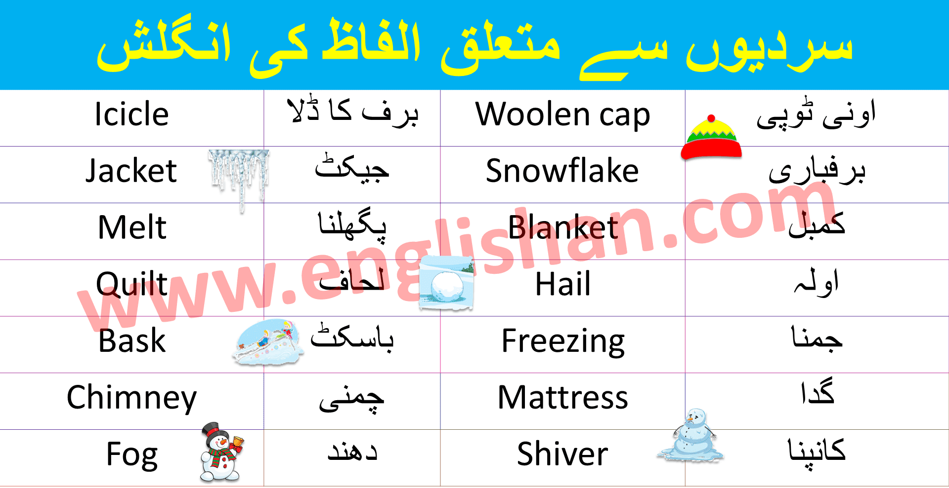 100 Winter Words List • Englishan