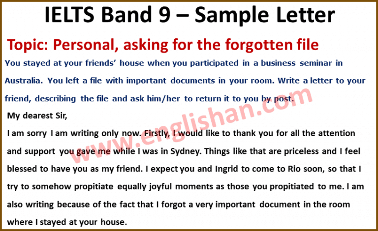 IELTS Letter Writing Samples for Band 9