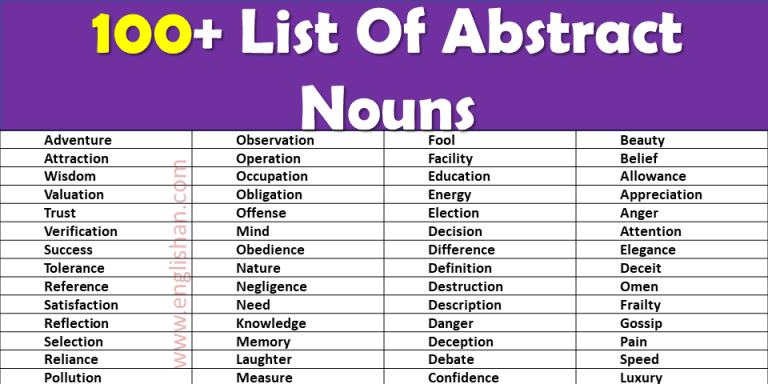 100 Abstract Nouns List in English • Englishan